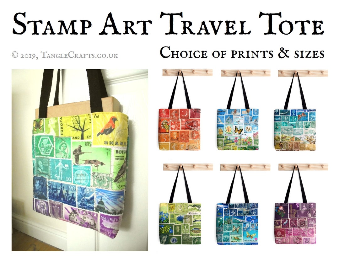Stamp Art Travel Tote Bag - Small Medium & Large Sizes | Postage Stamp ...