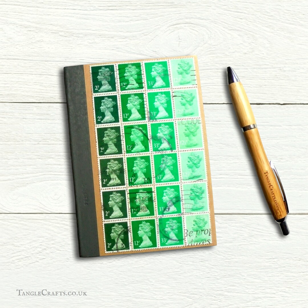 Green Ombre Notebook - Lined A6 Journal Upcycled With Old GB Stamps - Etsy