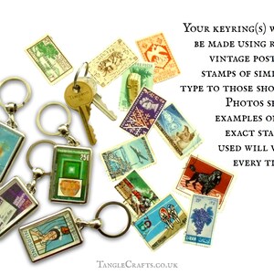 Bulk Set of Postage Stamp Keyrings | Mixed Designs & Themes, Vintage ...