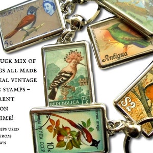 Bird Postage Stamp Keyring - Single or Mixed Set | Real Upcycled ...