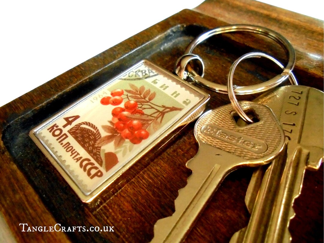 Rowan Berries Keyring, Recycled Vintage Postal Stamp Keychain | Wild ...