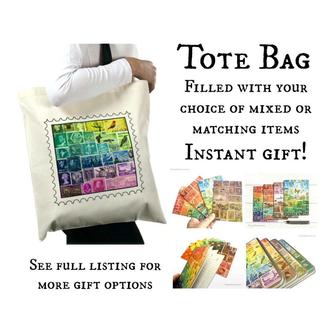 Tote Bag Gift Set - Postage Stamp Stationery Tin, Notebook, Card & More ...