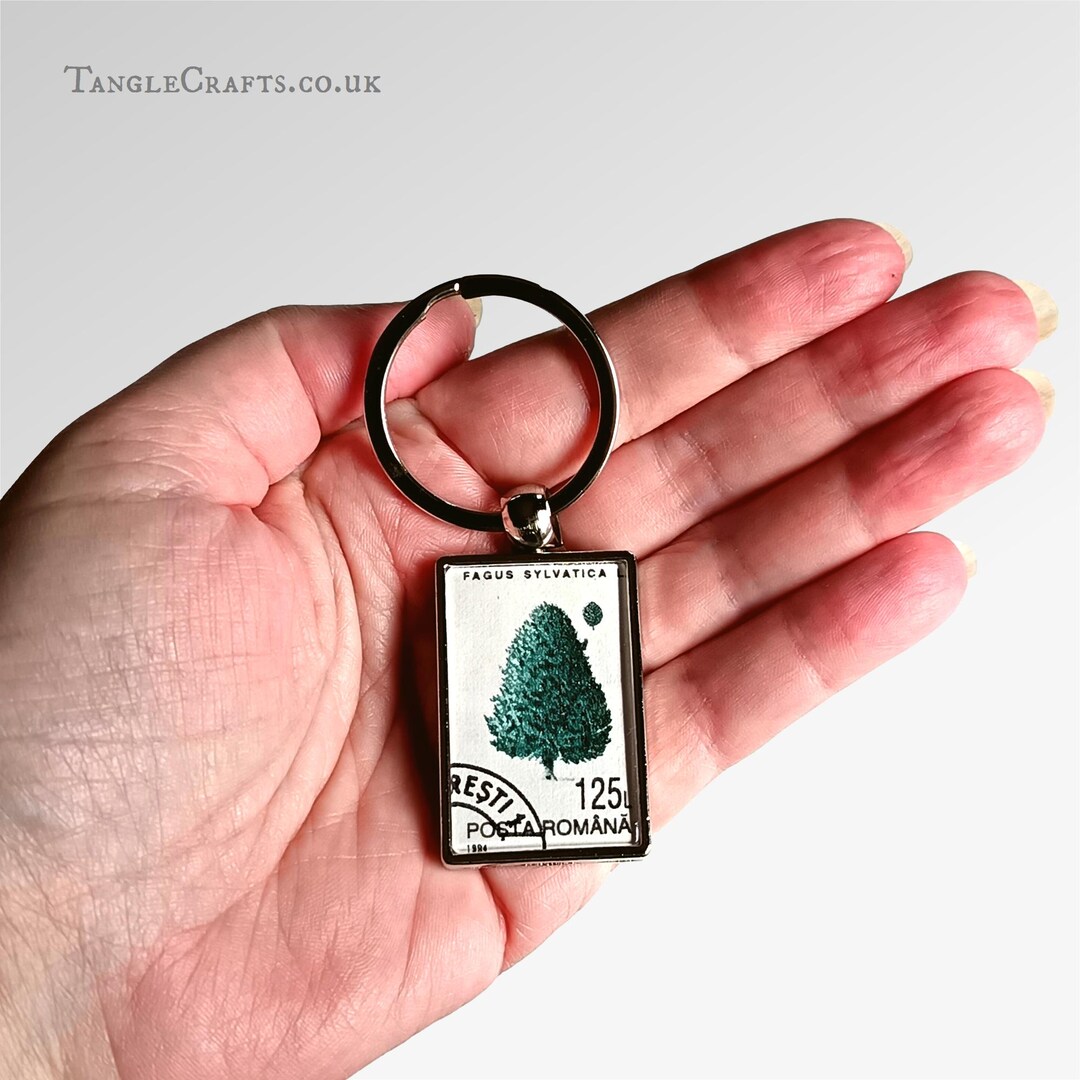 Beech Tree Keyring, Romania Keychain Made With Upcycled Postage Stamp ...