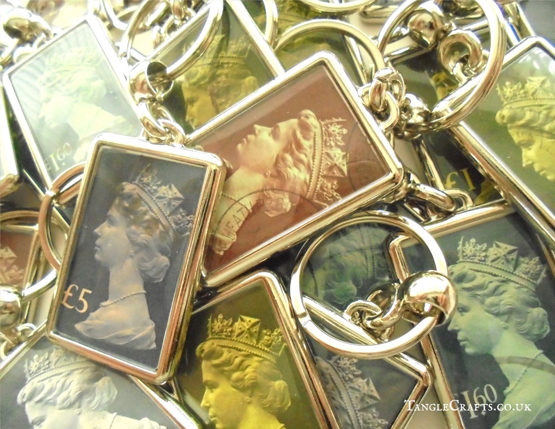 Bulk Set of Upcycled British Postage Stamp Keyrings | Machin Definitive ...