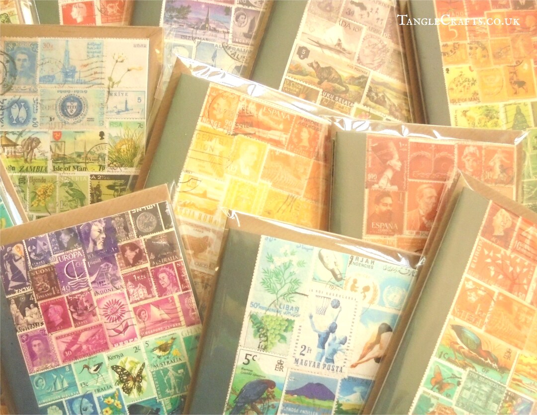 Postage Stamp Notecards Mixed Set, Stamp Art Print Blank Cards, A6 Mail ...
