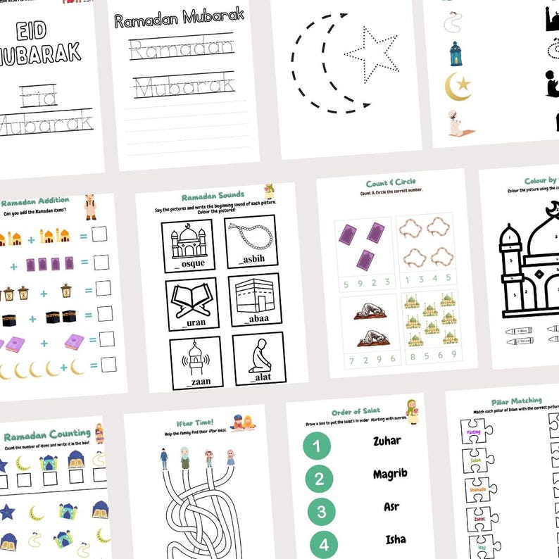 Ramadan Theme Workbook/worksheets Including Colouring Sheets for Pre ...