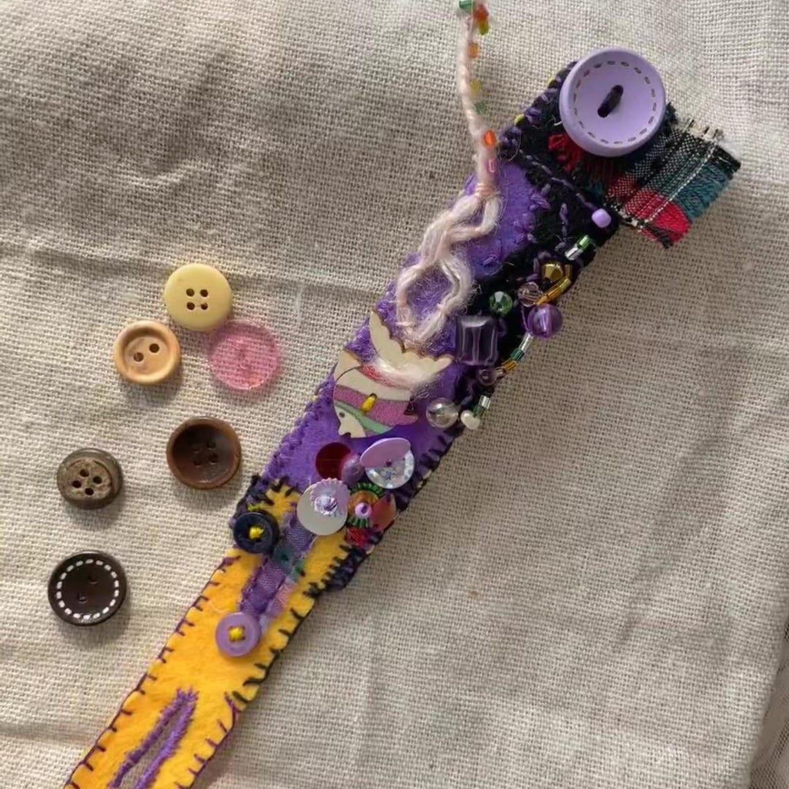 Cloth Boho Bracelet, Fabric Cuff Bracelet With Buttons, Colorful ...