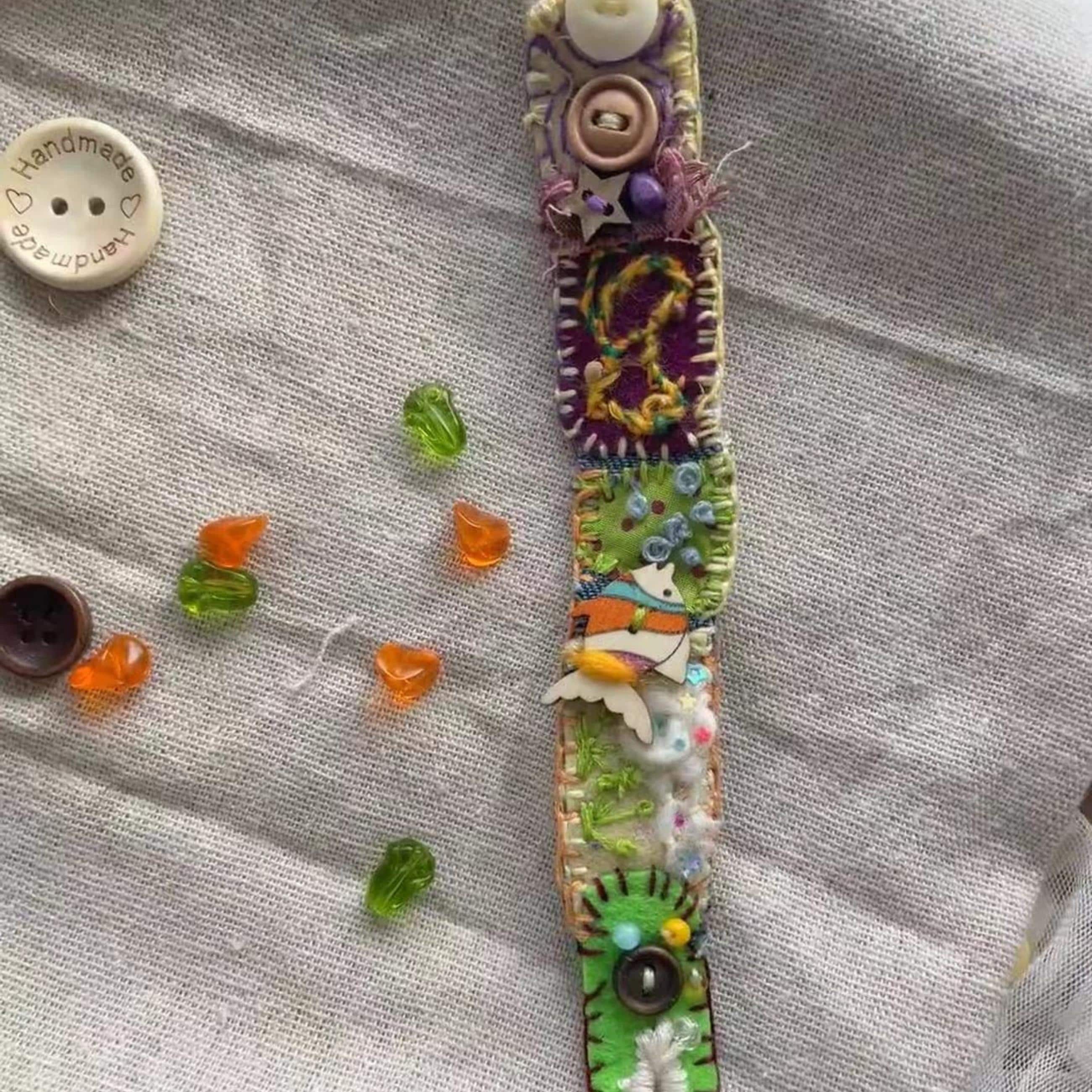 Cloth Boho Bracelet, Fabric Cuff Bracelet With Buttons, Colorful ...