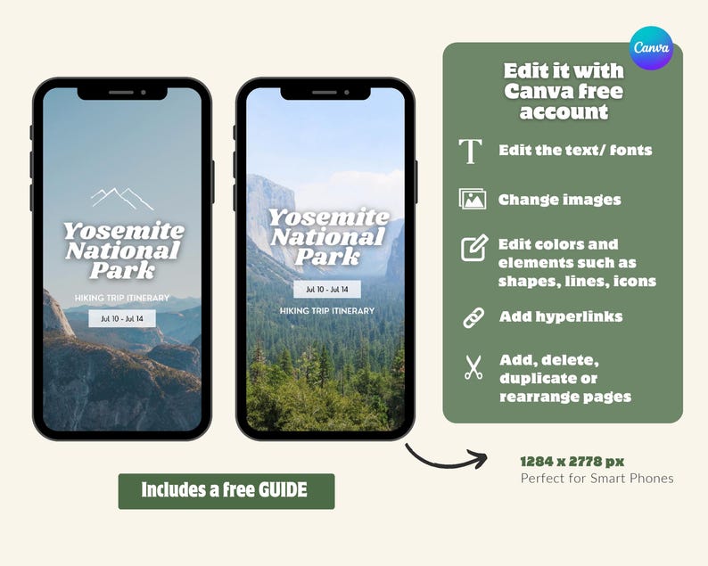 Yosemite National Park Travel Itinerary Template | Digital Template ...