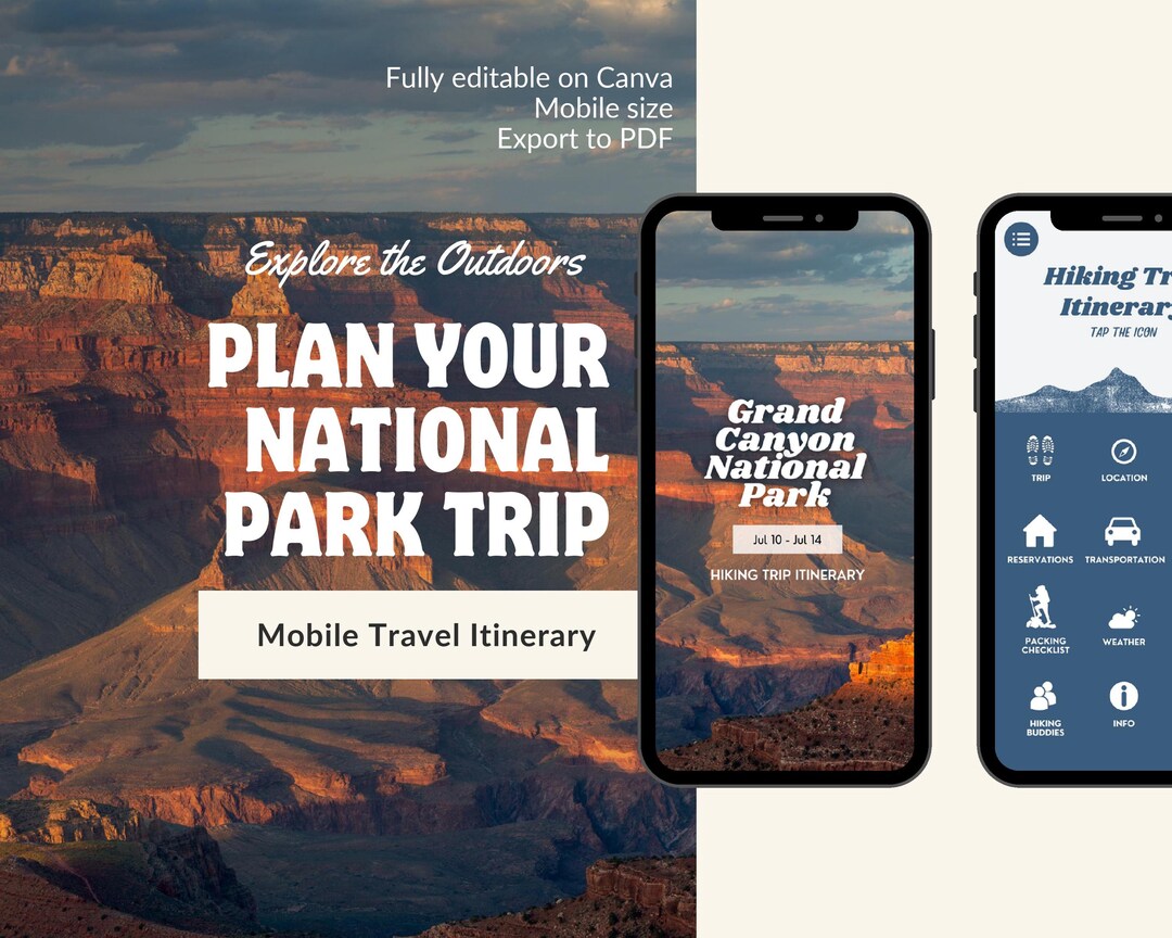 Grand Canyon National Park Travel Itinerary Template | Digital Template ...