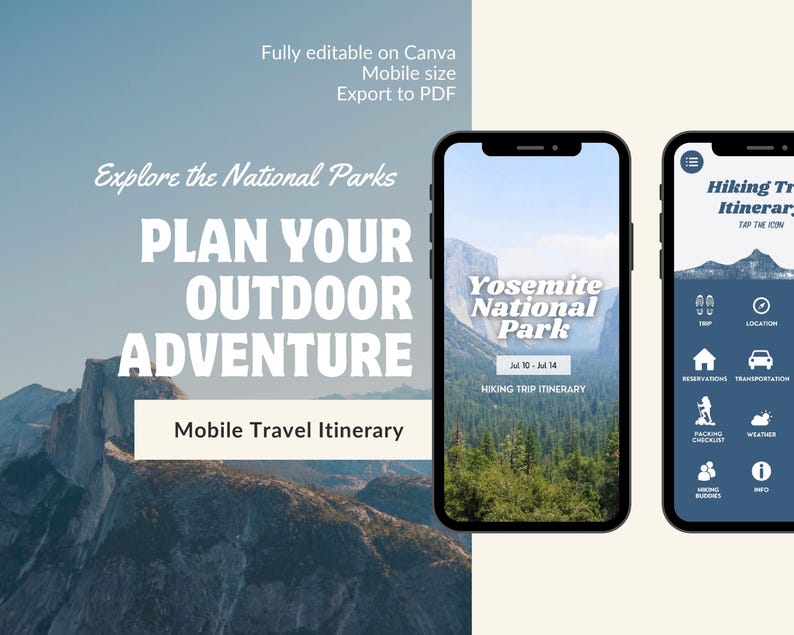 Yosemite National Park Travel Itinerary Template | Digital Template ...