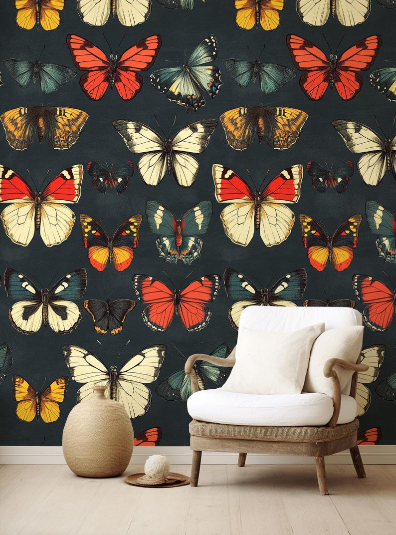 Colorful Butterfly Pattern Wallpaper - Vintage Inspired Insect ...