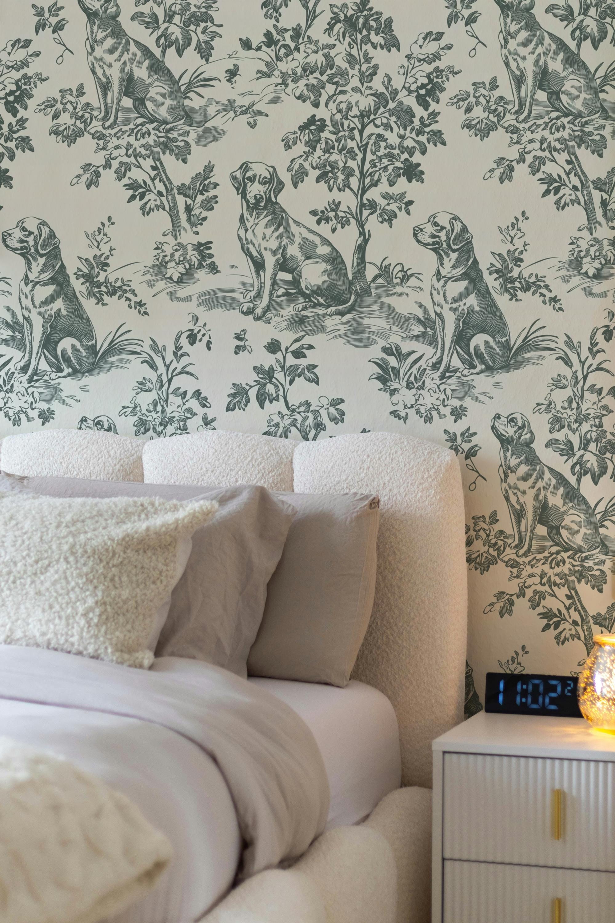 Vintage Dog Floral Wallpaper- Rustic Farmhouse Wallpaper - Classic Pet ...