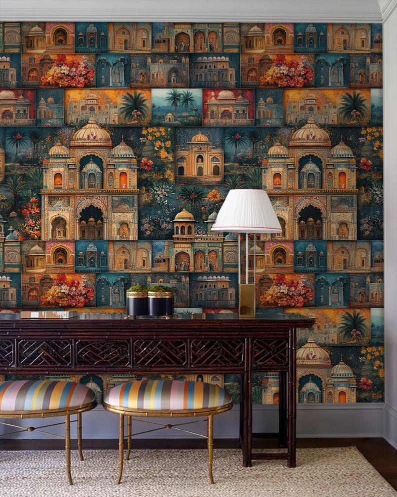Exotic Vintage Palace Wallpaper - Oriental Floral Decor- Bohemian ...