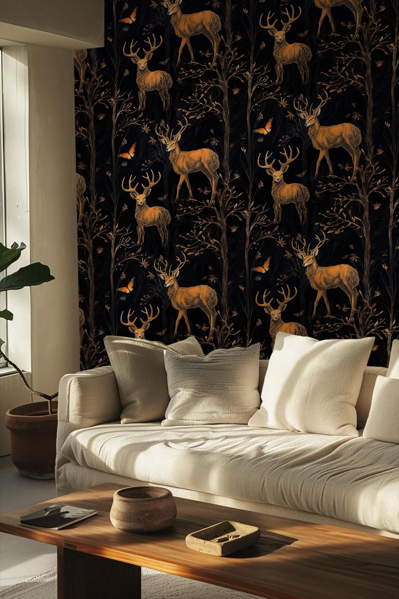 Golden Deer and Forest Dark Background Wallpaper - Golden Deer ...