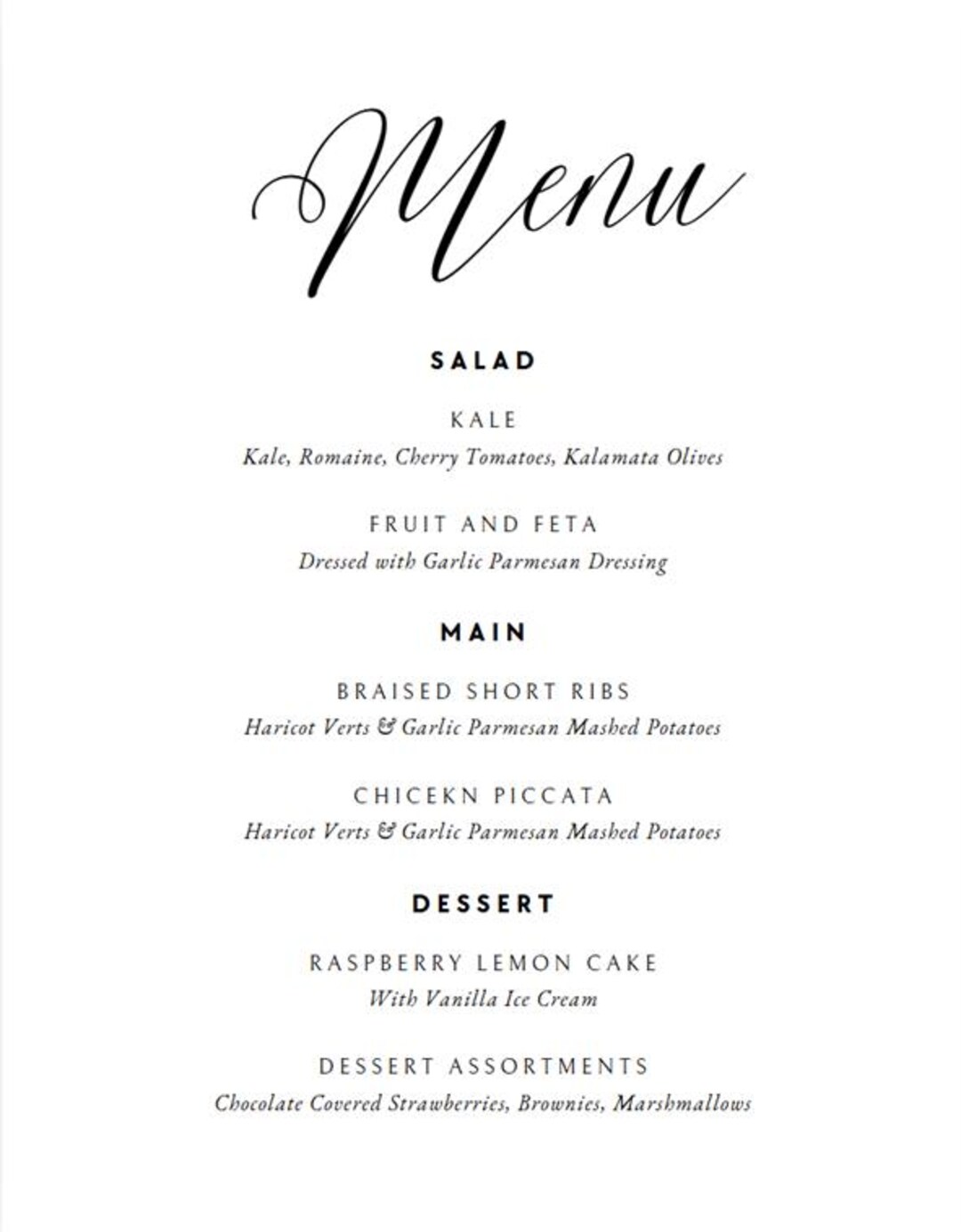 Classic Menu Template - Etsy