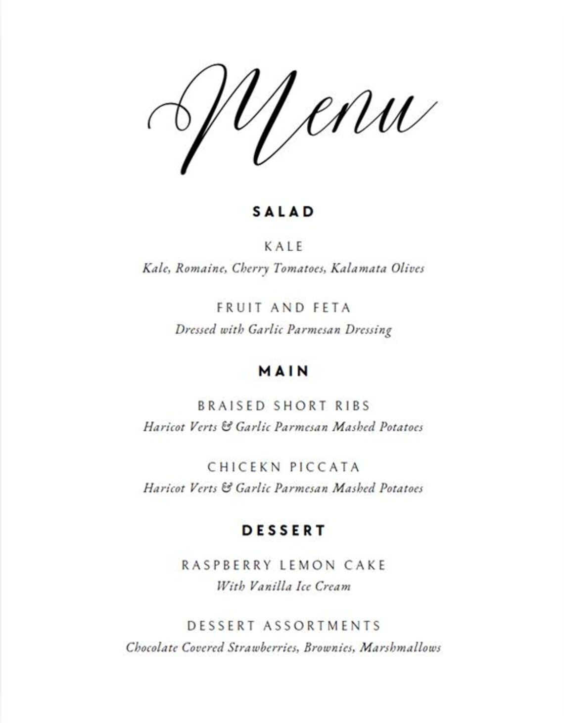 Classic Menu Template - Etsy