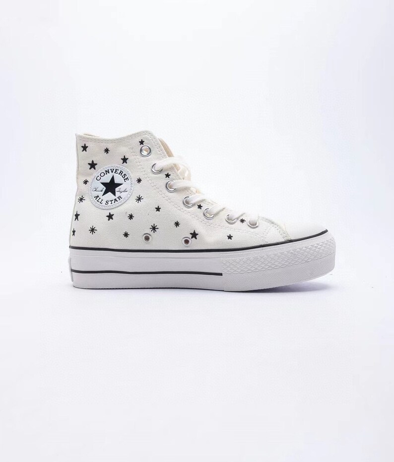 Custom White High-top Converse for Women Hand-embroidered Star Design ...