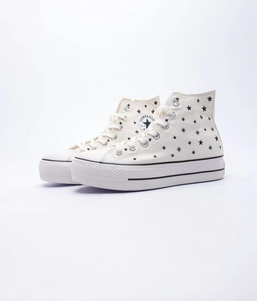 Custom White High-top Converse for Women Hand-embroidered Star Design ...