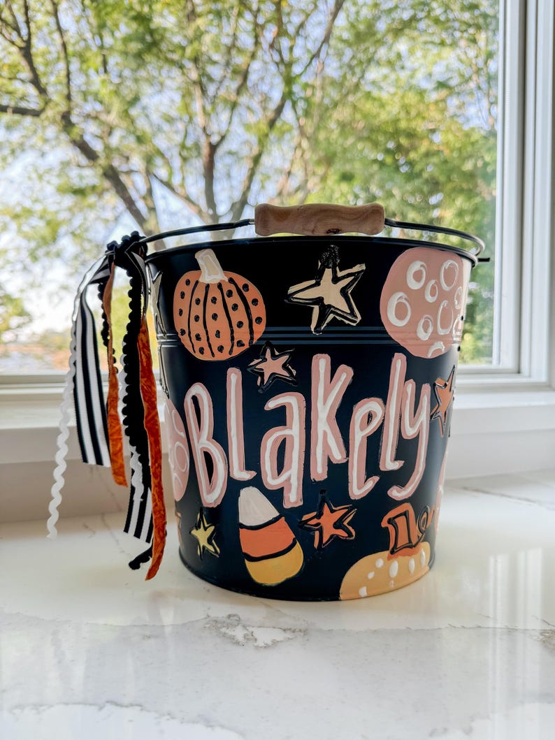 Custom Trick or Treat Bucket. Personalized Halloween Bucket. Hand ...