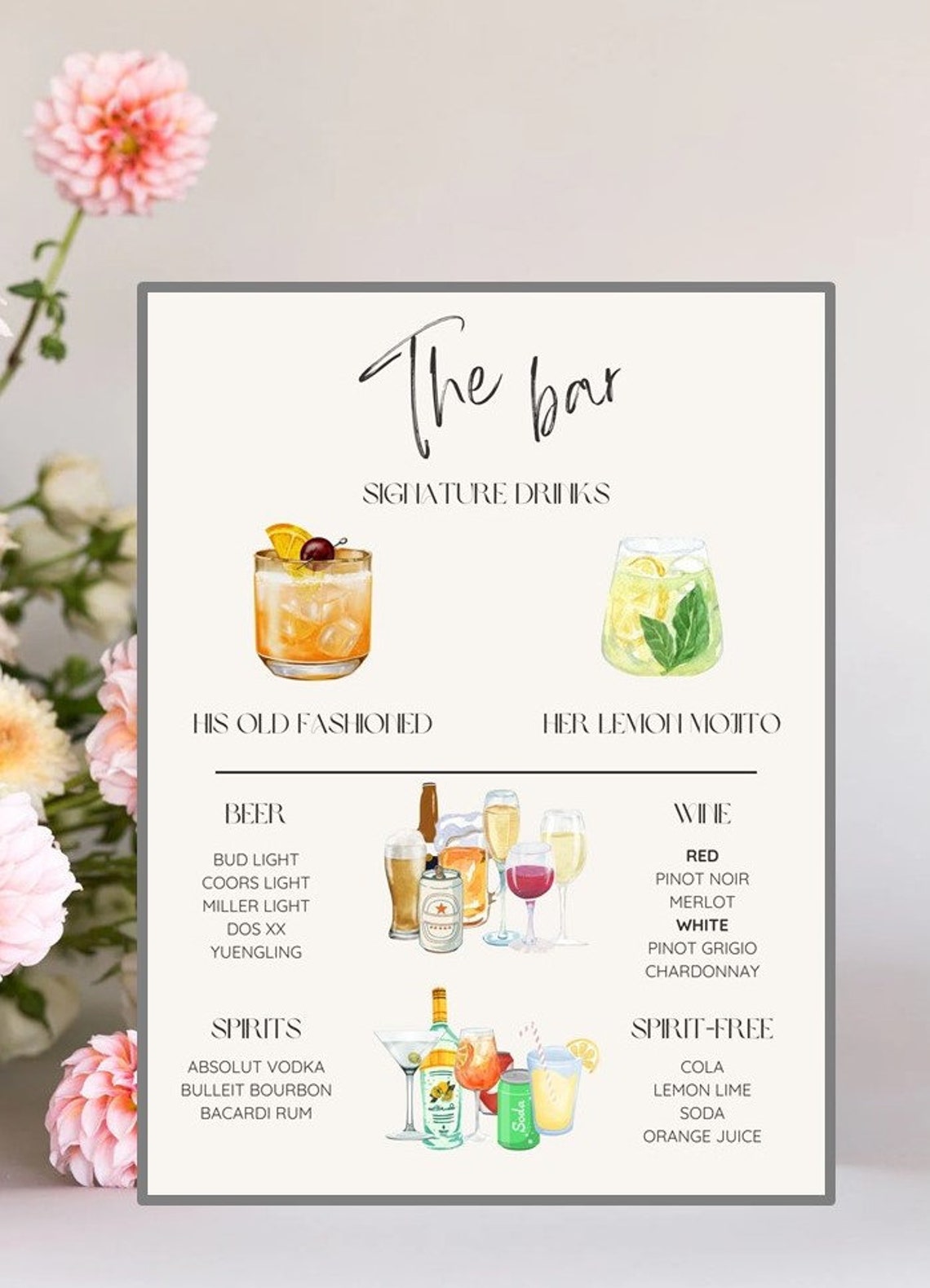 18 X 24 Bar Menu Template, Signature Drink Sign, Modern Drink Menu ...