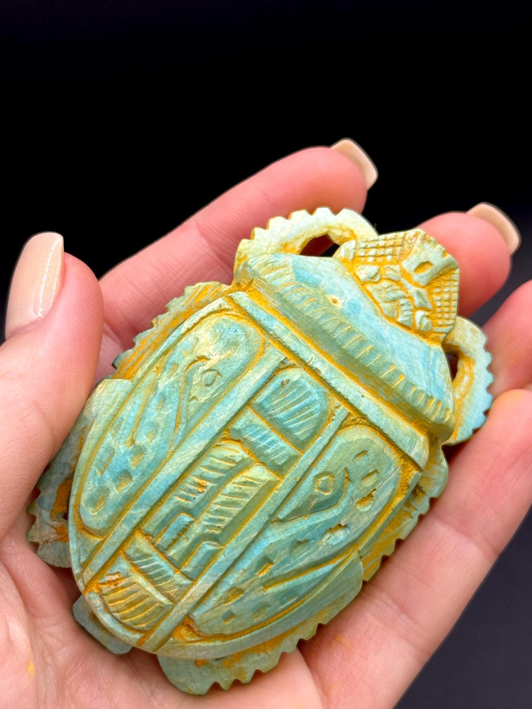 Large Hand-carved Egyptian Scarab Beetle Figurine – Vintage Turquoise ...