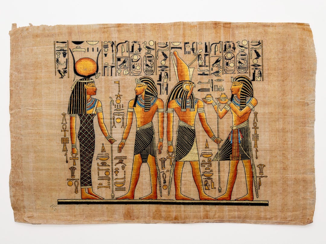 King Horemheb, Goddess Hathor, and God Horus - Vintage Egyptian Signed ...