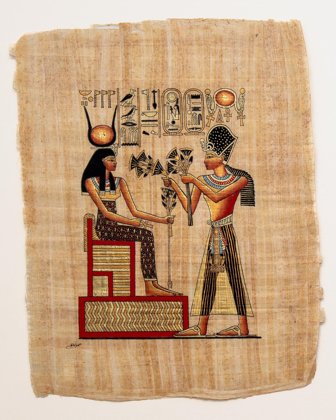 King Ramesses II Before Goddess Hathor - Vintage Egyptian Signed ...