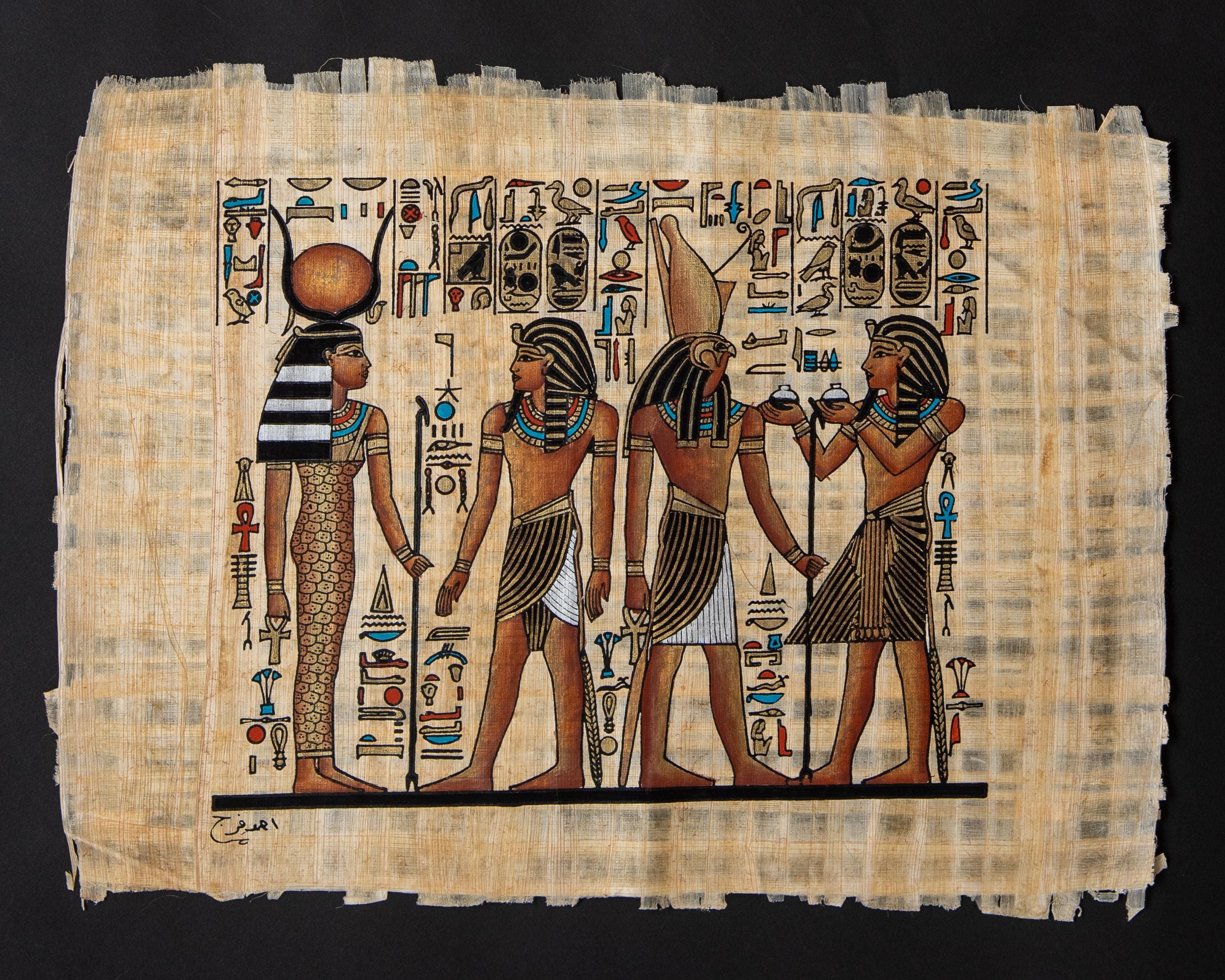 King Horemheb, Goddess Hathor, and God Horus - Vintage Egyptian Signed ...