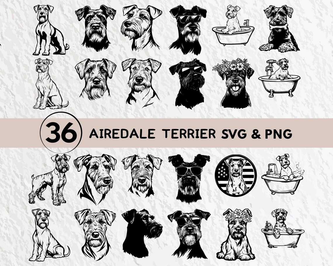 Airedale Terrier SVG Bundle: Dog Outline Clipart, Logo Icon (digital ...