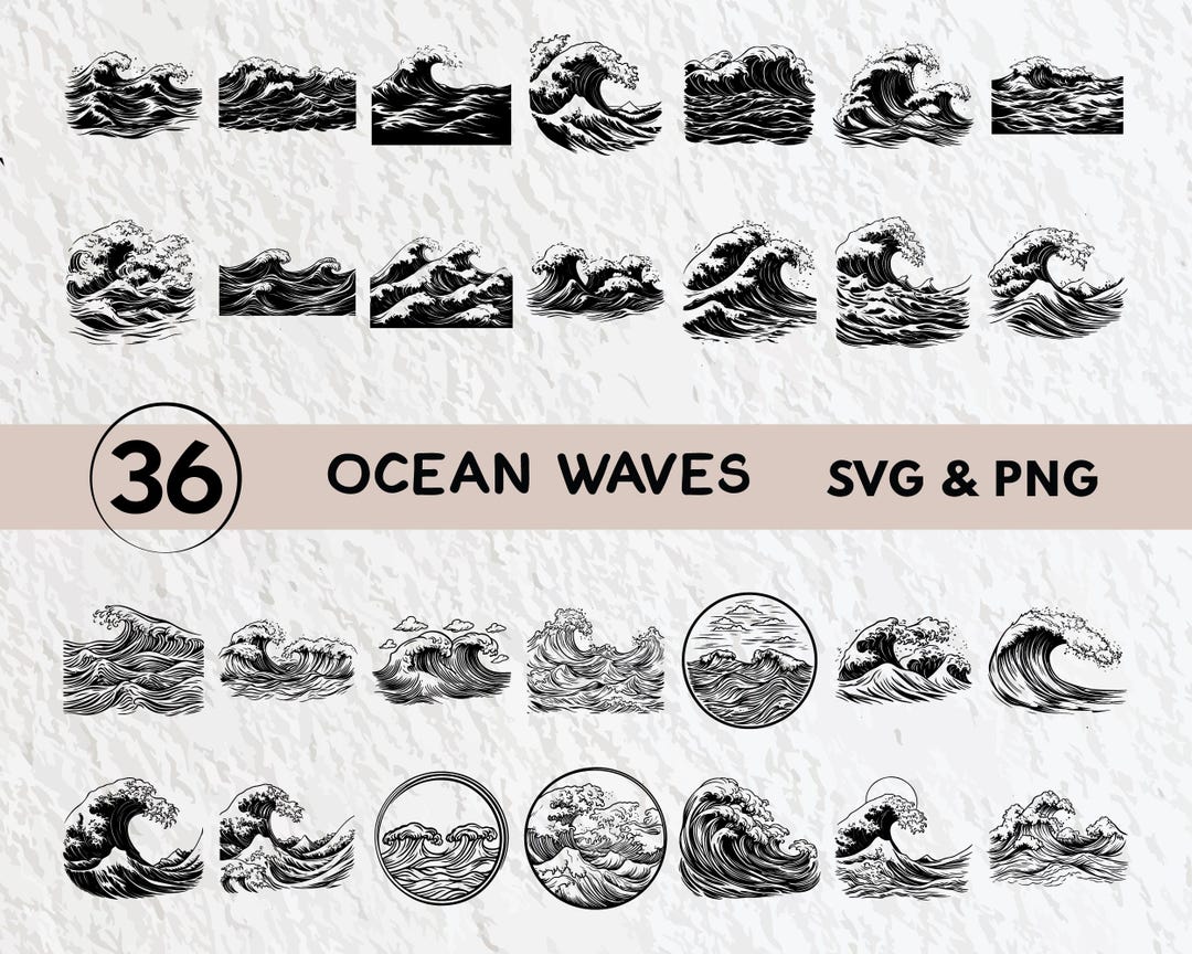 Ocean Waves SVG Bundle: Silhouette Clipart, Vector Logo Icon (PNG ...