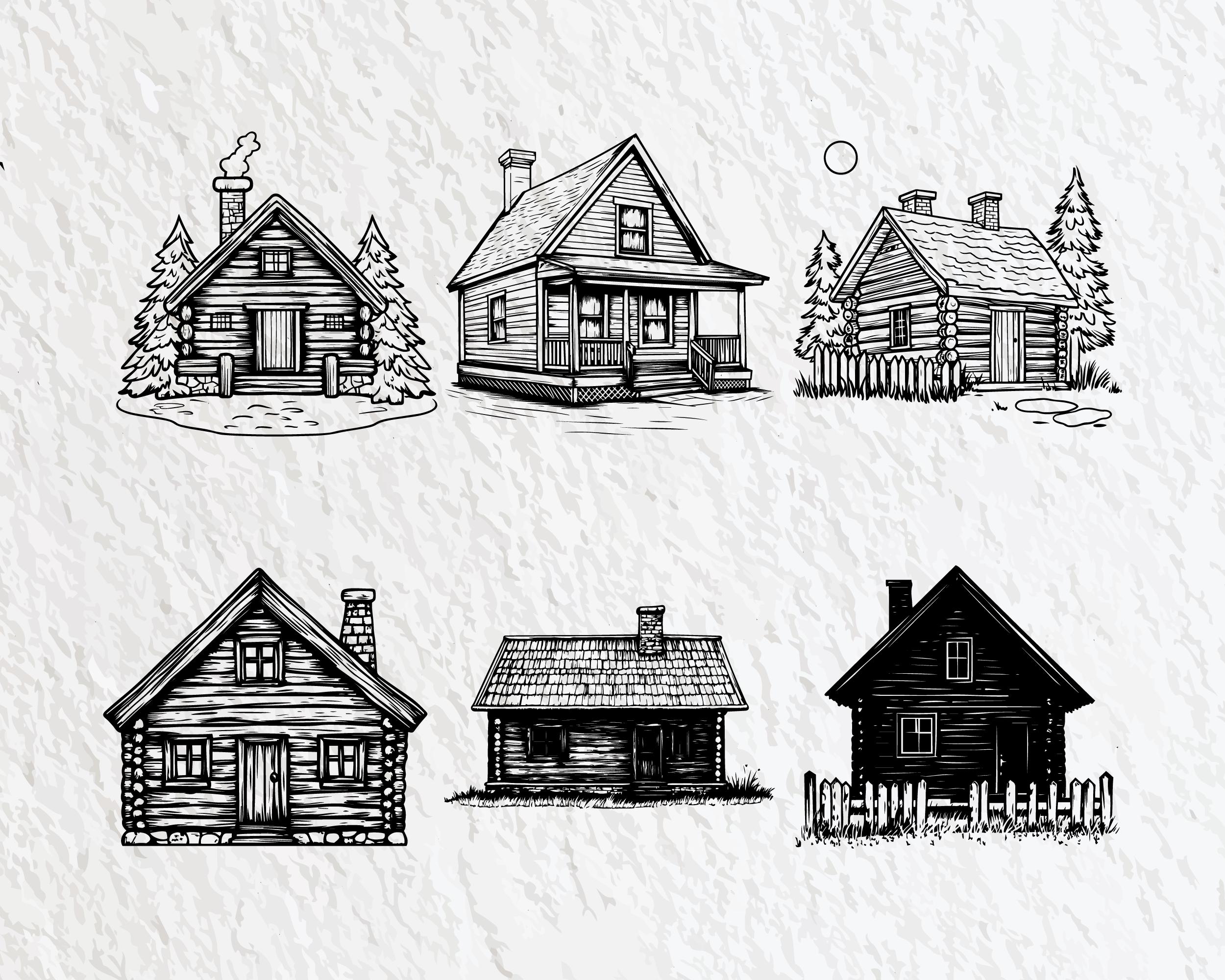 Wooden House SVG Bundle: Clipart Silhouette, Vector Cut File - Etsy