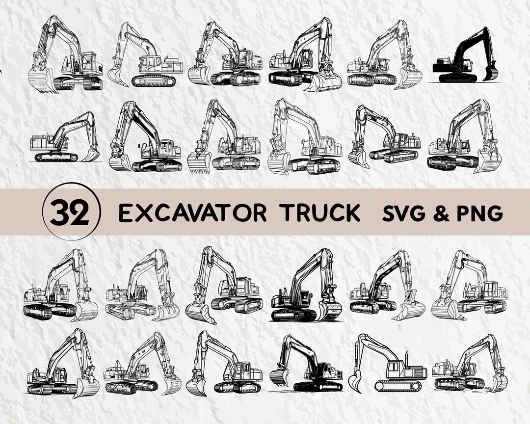Excavator Truck SVG Bundle: Construction Clipart (PNG, Vector) - Etsy