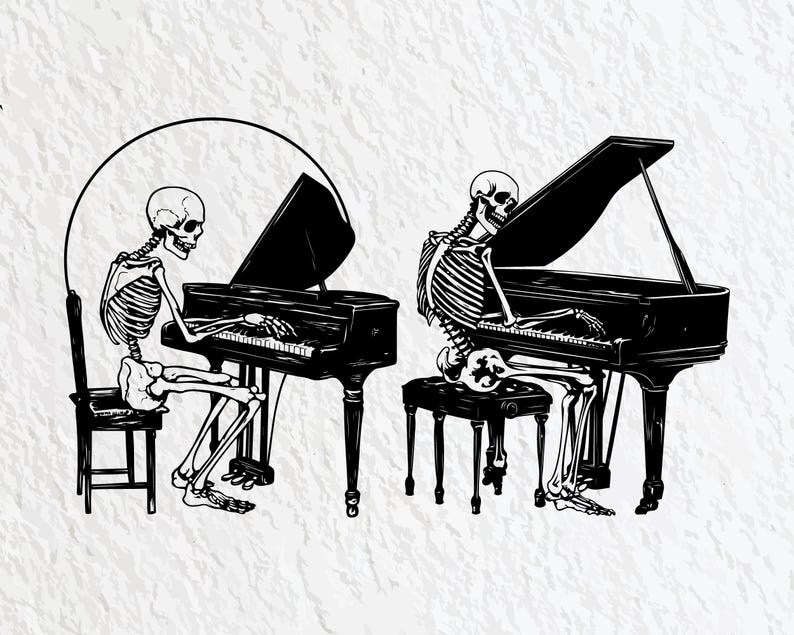 Skeleton Playing Piano Svg Bundle, Skeleton Playing Piano Silhouette ...