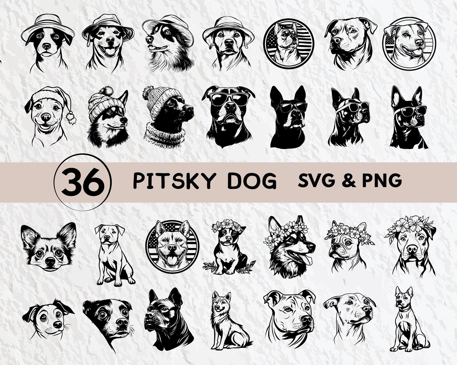 Pitsky Dog SVG Bundle: Silhouette, Clipart, Vector (PNG, SVG) - Etsy