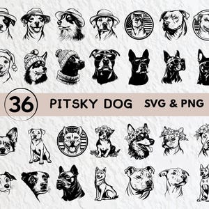 Pitsky Dog SVG Bundle: Silhouette, Clipart, Vector (PNG, SVG) - Etsy
