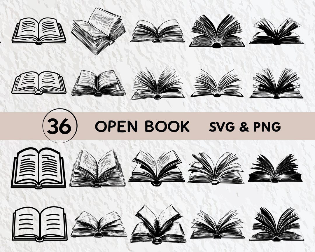 Open Book SVG Bundle: Silhouette Clipart, Logo Icon (digital Download ...