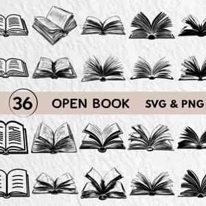 Open Book SVG Bundle: Silhouette Clipart, Logo Icon (digital Download ...