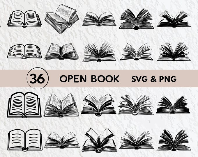 Reading Open Book Vector Clipart / Outline & Stamp Graphic Drawings ...