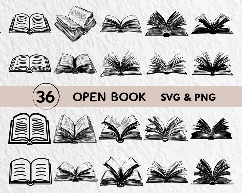 Open Book SVG Bundle: Silhouette Clipart, Logo Icon (digital Download ...