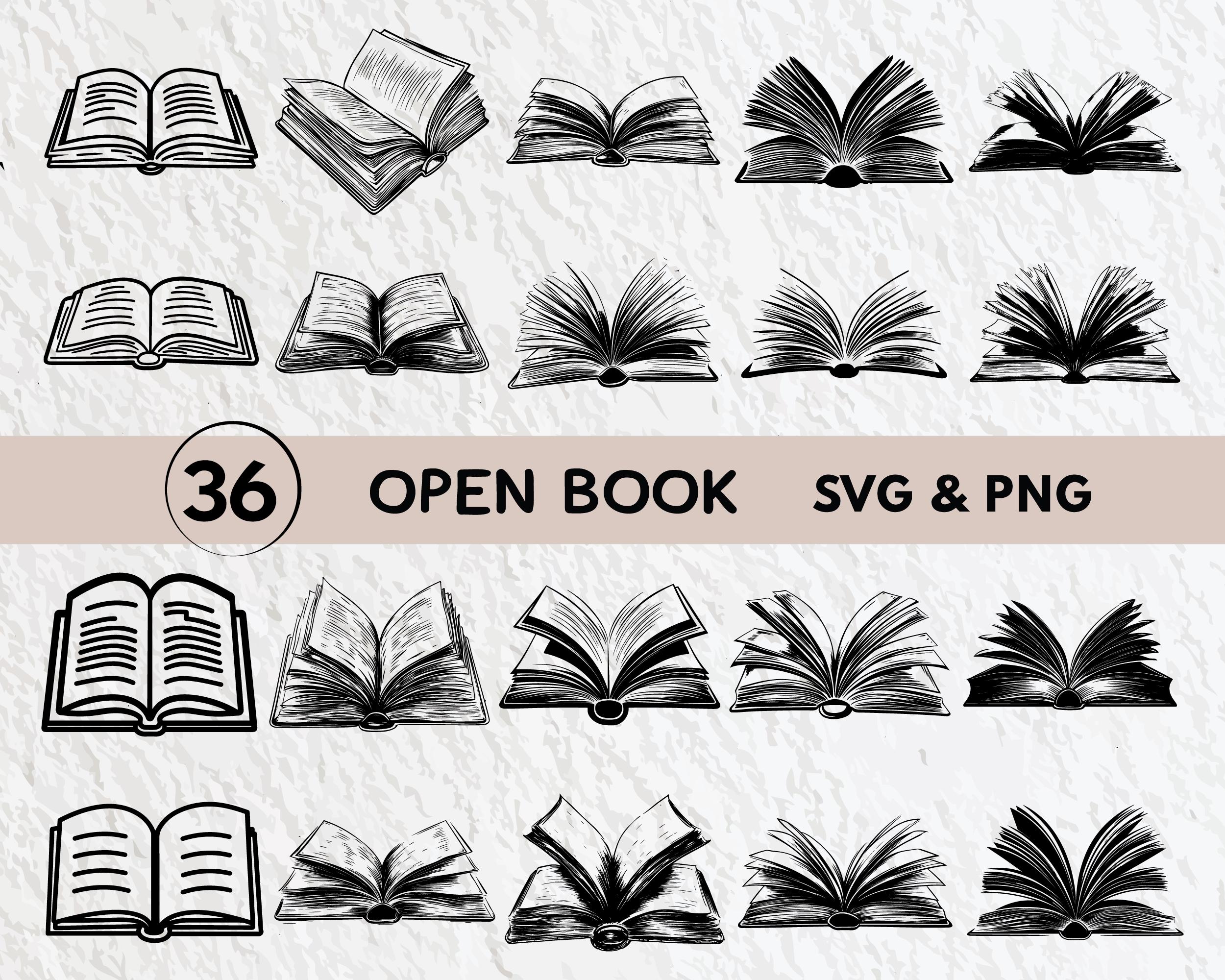 Open Book Svg Bundle, Open Book Silhouette, Open Book Clipart Png, Open ...
