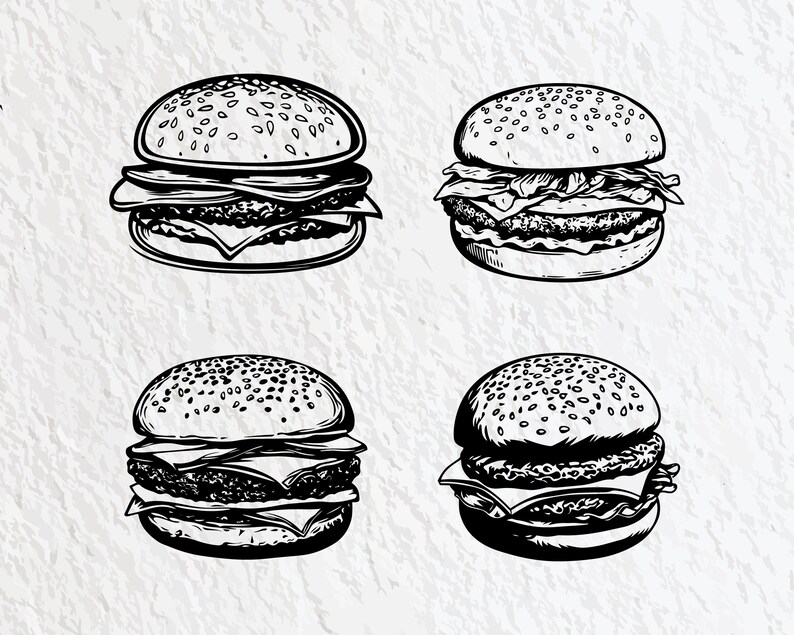 Burger Svg Bundle, Burger Silhouette, Burger Clipart Png, Burger ...