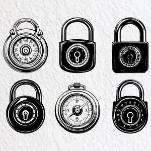 Combination Lock SVG Bundle: Silhouette, Clipart, Outline (digital ...