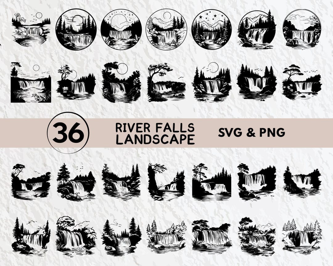 River Falls Landscape Svg Bundle, River Falls Landscape Silhouette ...