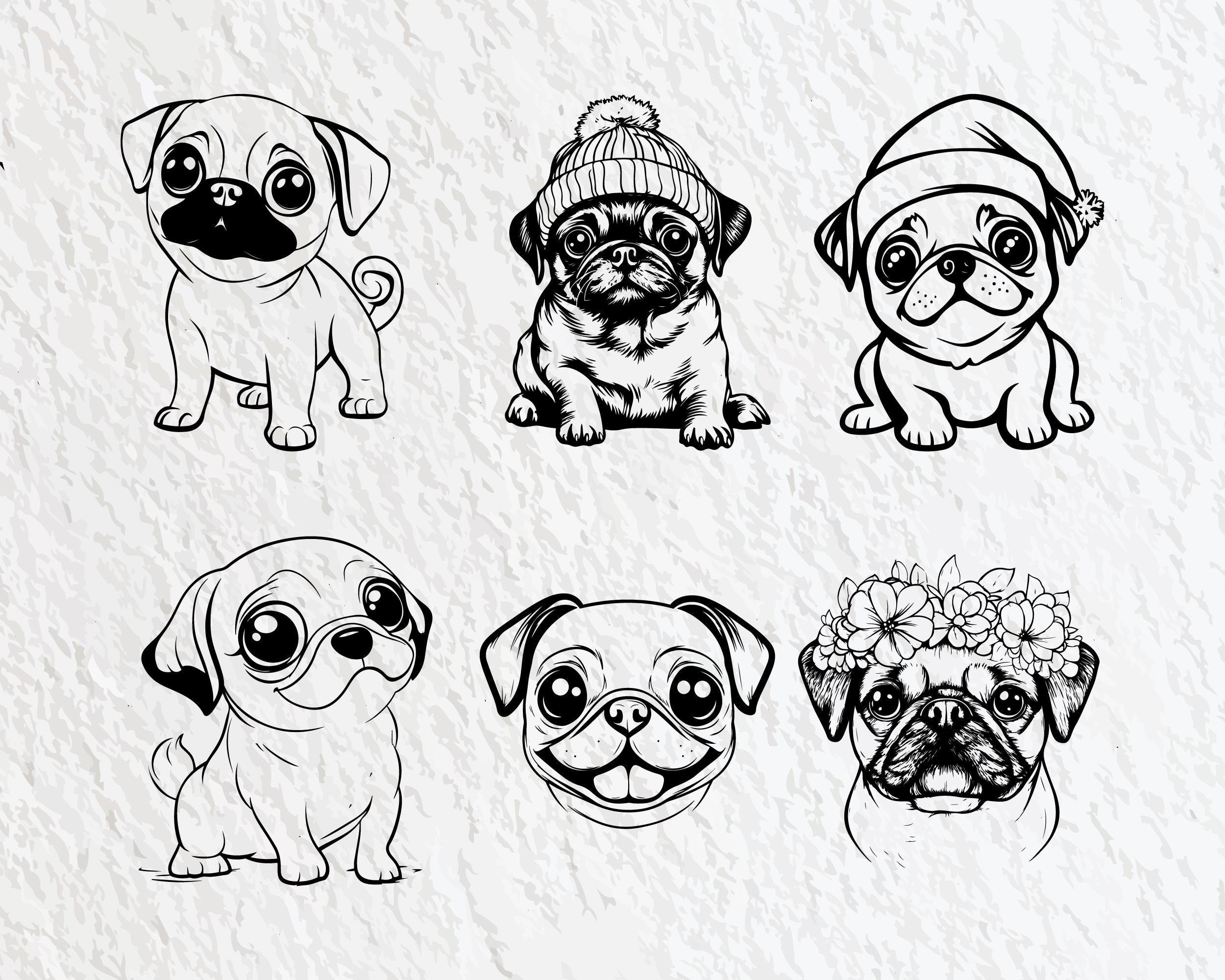 Cute Pug Silhouette Svg, Cute Pug Svg Bundle, Cute Pug Clipart, Cute ...