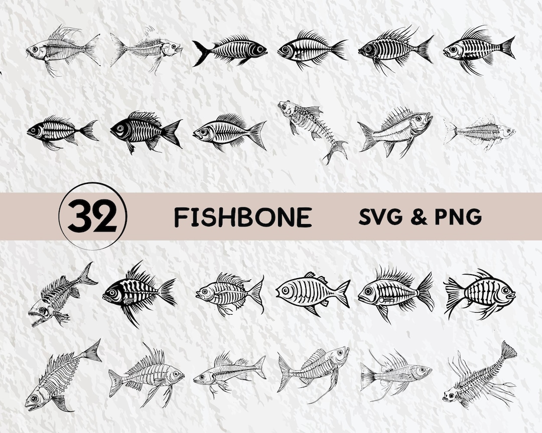Fishbone Svg Bundle, Fishbone Silhouette, Fishbone Clipart Png ...