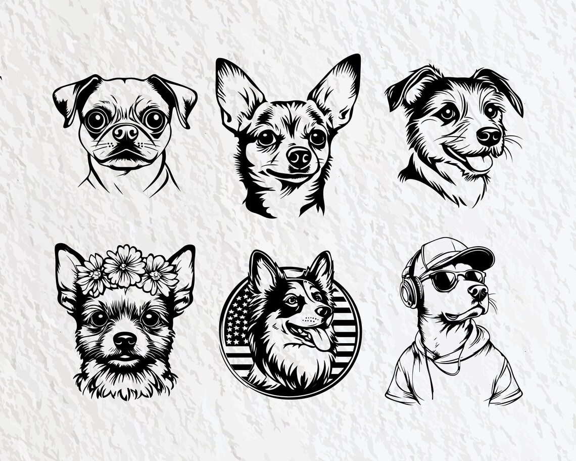 Chipin Dog SVG Bundle: Silhouette Clipart, Vector Cut Files - Etsy