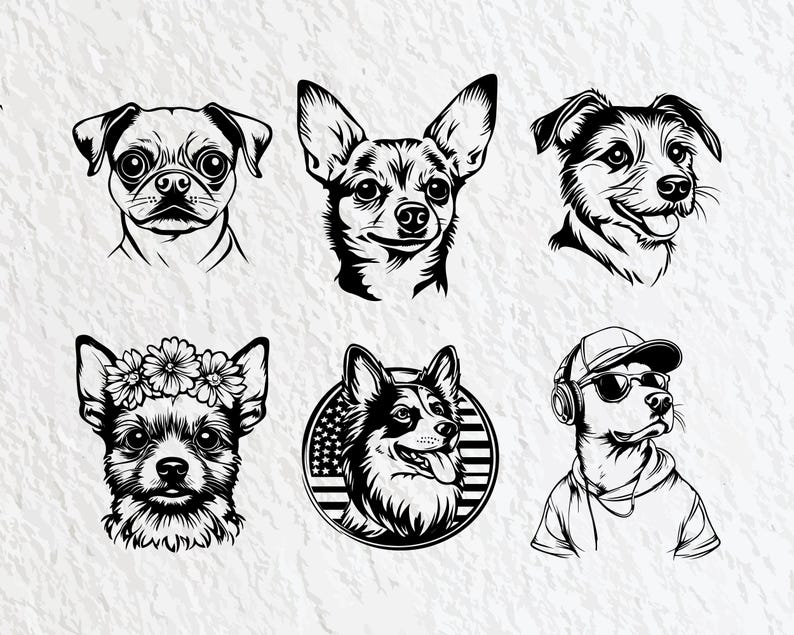 Chipin Dog SVG Bundle: Silhouette Clipart, Vector Cut Files - Etsy