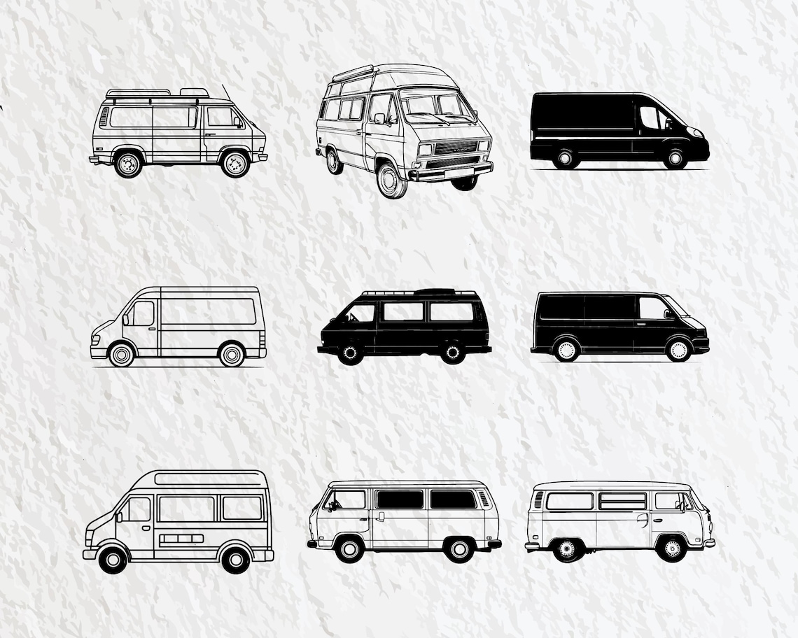 Van SVG Bundle: Silhouette Clipart, Cricut Cut Files (digital Download ...