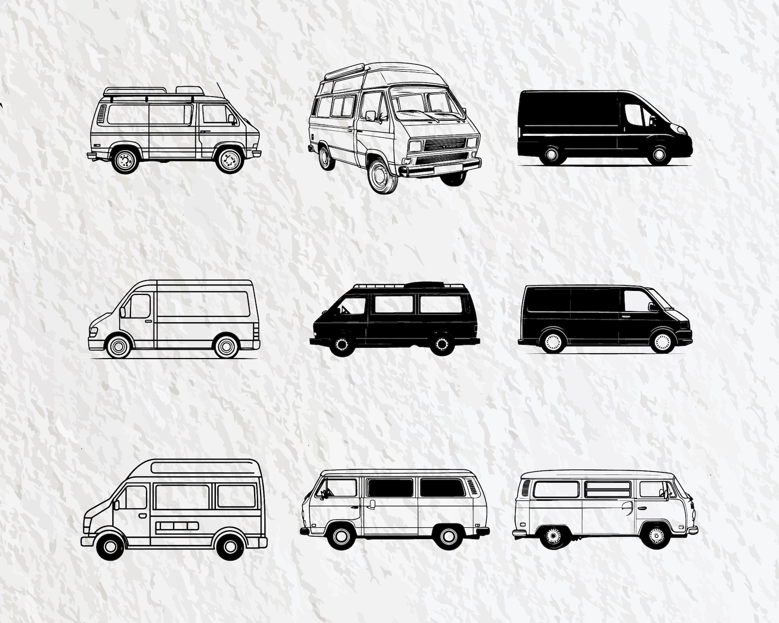 Van SVG Bundle: Silhouette Clipart, Cricut Cut Files (digital Download ...